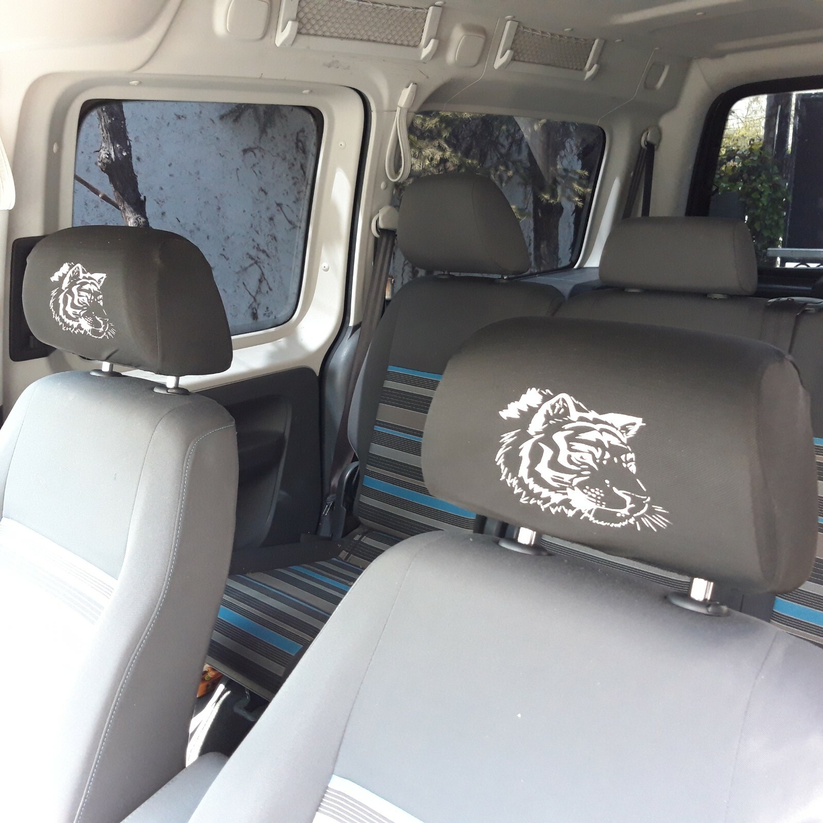 Tiger Pair Black Racing Headrest Covers Car Van Bus Head Rest Covers | eBay