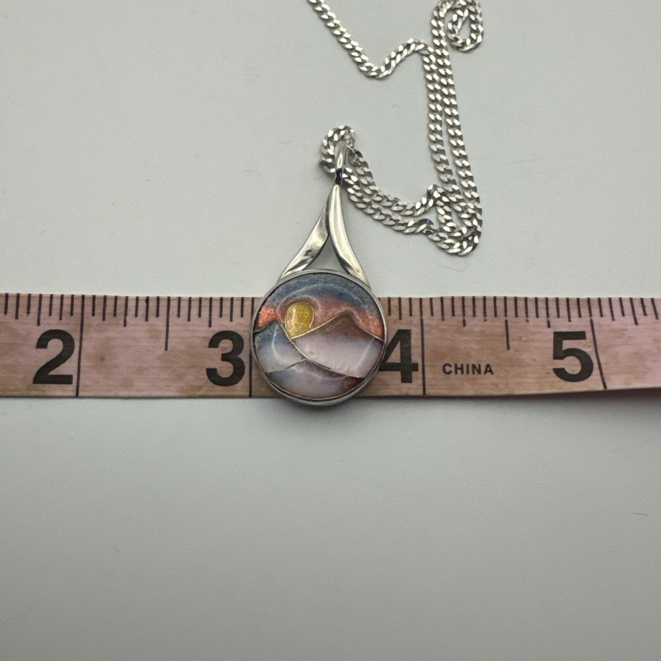 URSULA DUBA CLOISONNÉ ENAMEL CHAMPLEVE PENDANT NECKLACE 925 OOAK SUM ...