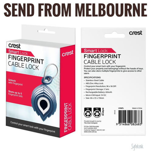 Crest Smart Lock Fingerprint Cable Padlock USB Rechargeable Secure ...