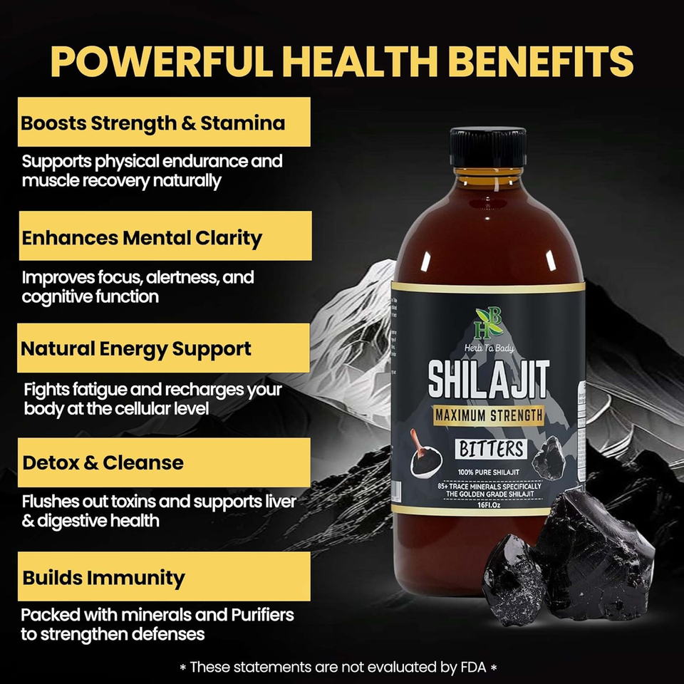 Herb To Body Pure Shilajit Bitter - 16oz, Natural Herbal Tonic with ...