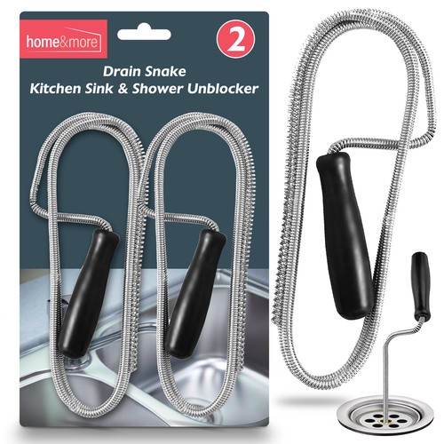 2pk Flexible Drain Unblocking Rods 1M Long Sink Unblocker Cleaner Snake ...