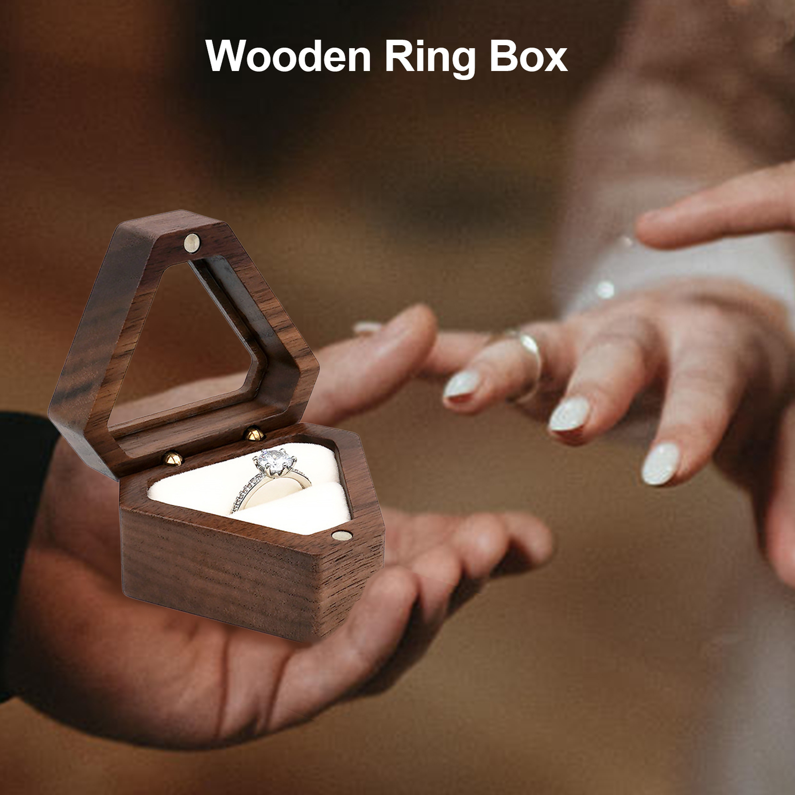Wooden Ring Box Transparent Lid Protective Solid Wood Single Ring Box ...