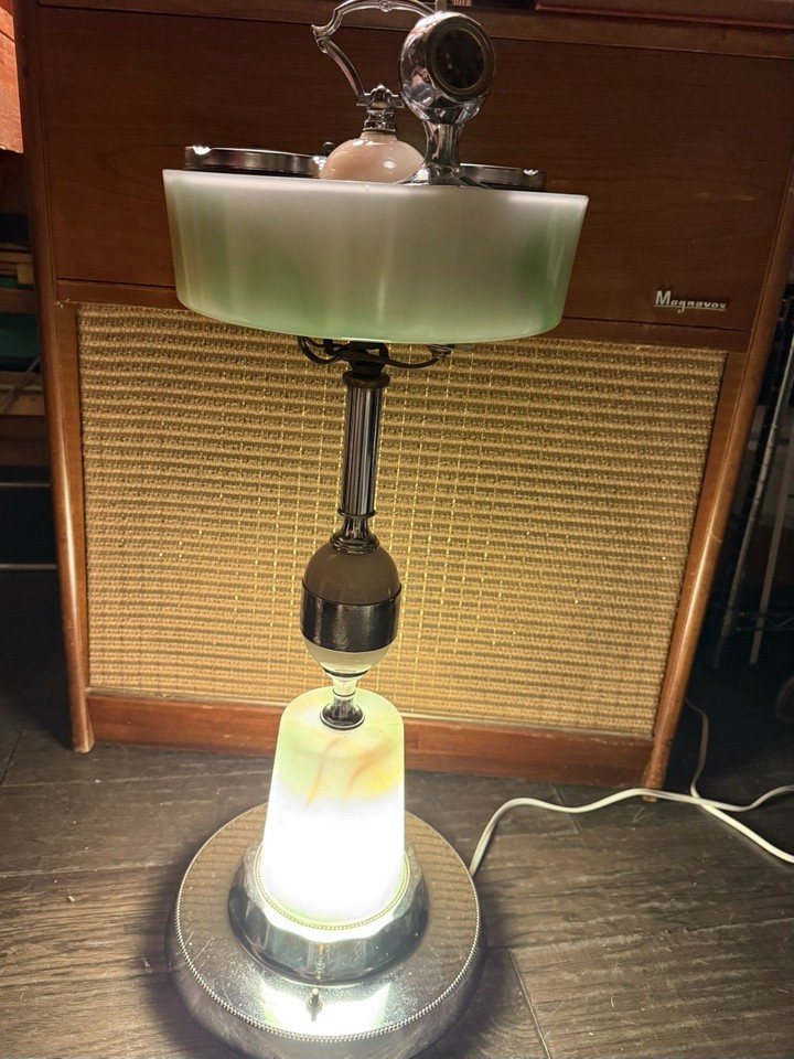 Art Deco Lighted Smoke Stand Agate And Green Slag Glass 1930’s? Rewired ...