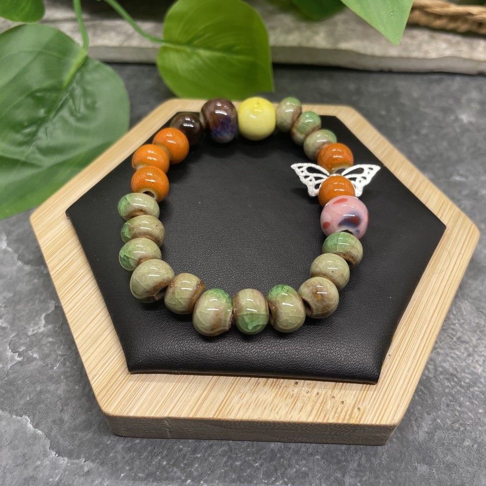 Handmade Ceramic Bead Beaded Stackable 6.5” Plus Stretch Bracelet New ...