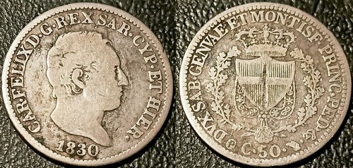 Italy - Sardinia - Charles Félix - 50 Centesimi 1830 P, Eagle Genoa! KM ...