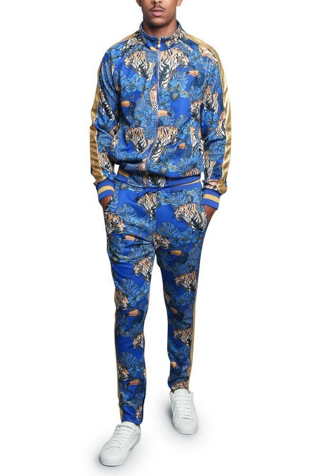 MEN'S Floral Tiger Track Pants & Jacket Jogging Track Suit Set S~5X ...