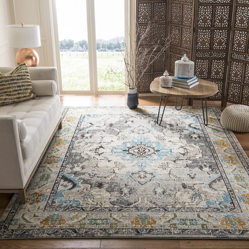 SAFAVIEH Monaco Collection Area Rug - 8' x 10', Grey & Light Blue, Boho ...