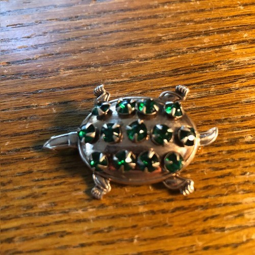 Vintage, Sterling Silver Turtle Pin, Brooch, Marked, Green Glass Stones ...