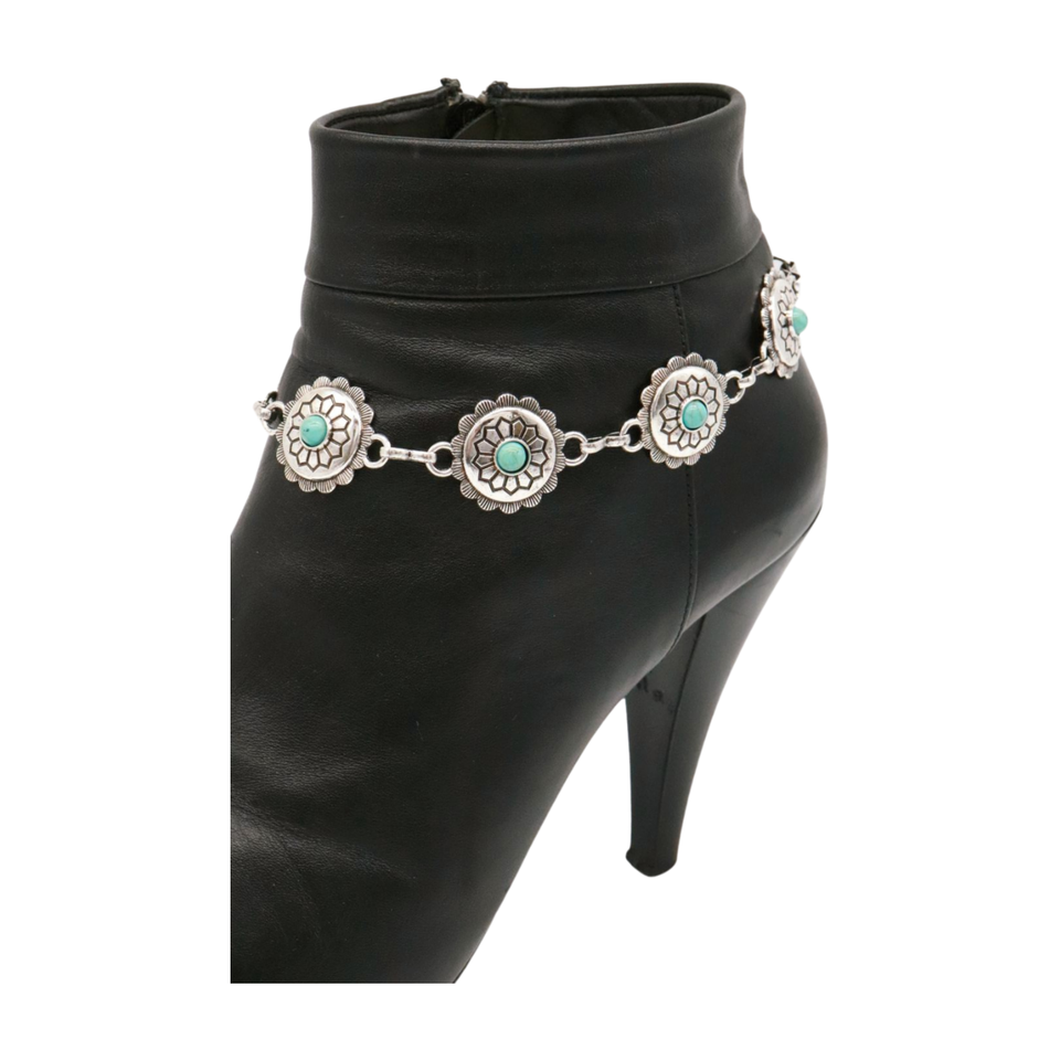 Women Ethnic Silver Metal Boot Chain Bracelet Shoe Flower Charm Bling ...