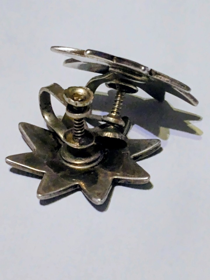 Vintage Mexico sterling silver Abalone inlay screw back Star/Flower ...