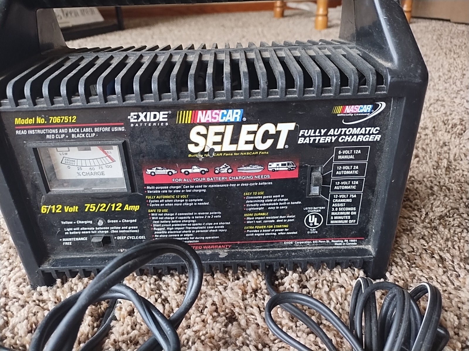 Exide NASCAR Select Fully Automatic Battery Charger Model 7067512 for ...