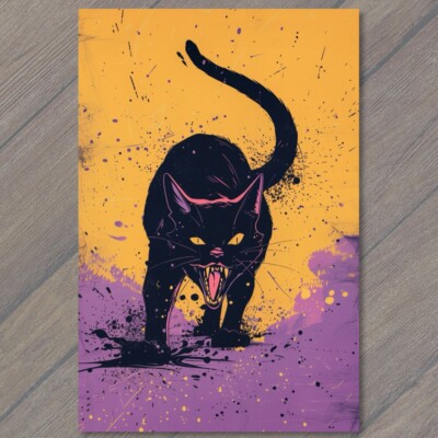 5x7" Black Cat Angry Weird Creepy Pet Unusual Cute Scary Strange Fun ...