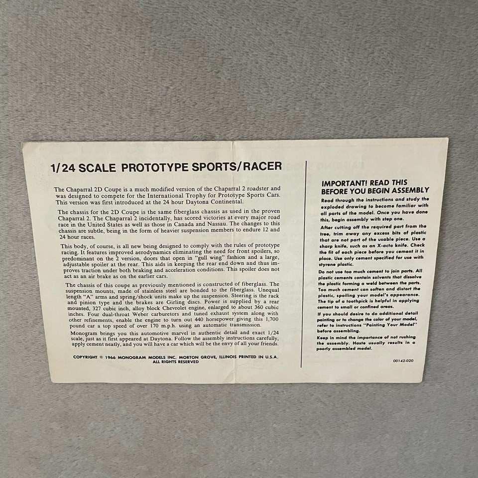 Monogram Chaparral Coupe Prototype Racer 1/24 Scale Model Kit ...