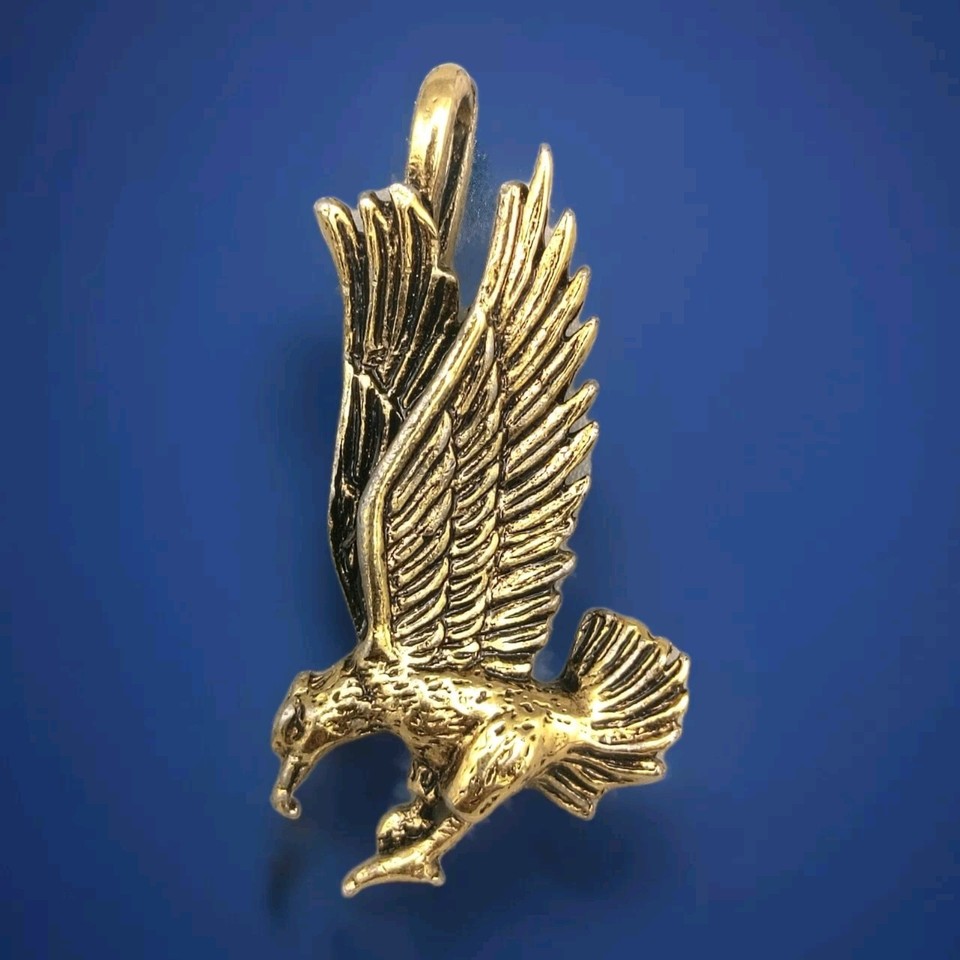 Gold Tone Flying Soaring Eagle Pendant Detailed Wings USA Symbolic | eBay