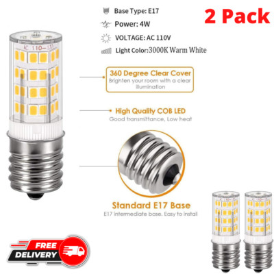 2 Pcs E17 LED T7 T8 Intermediate Base LED Appliance Bulb 40W Dimmable ...