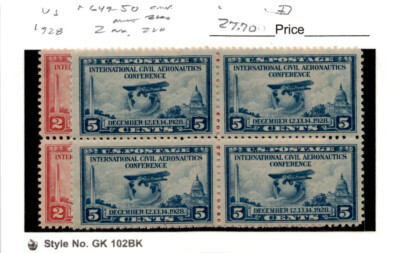 United States Postage Stamp, #649-650 Mint LH Blocks, 1928 Wright ...