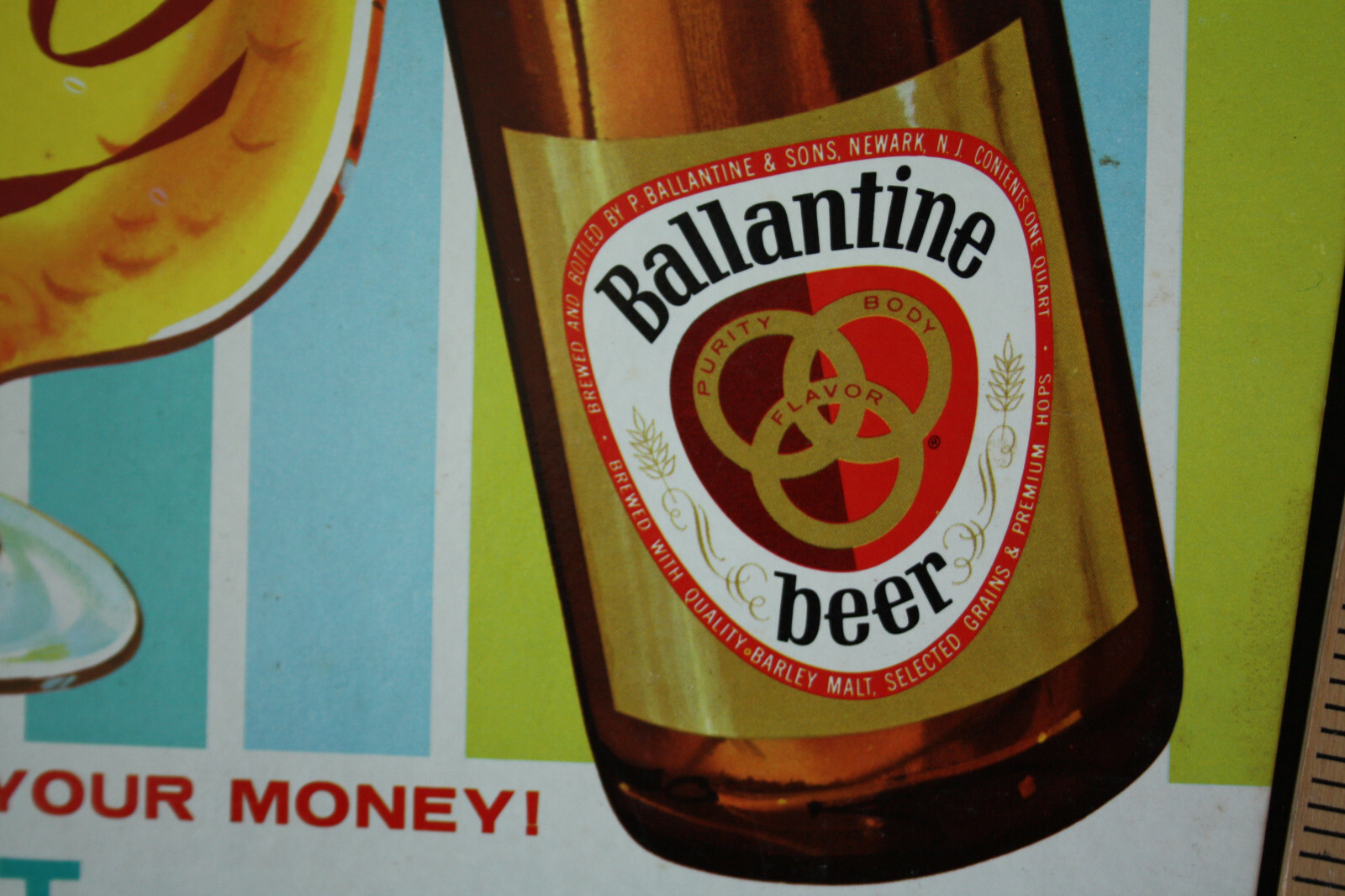 BALLANTINE BEER SMILE QUART BOTTLE CARDBOARD SIGN STORE DISPLAY NOS ...