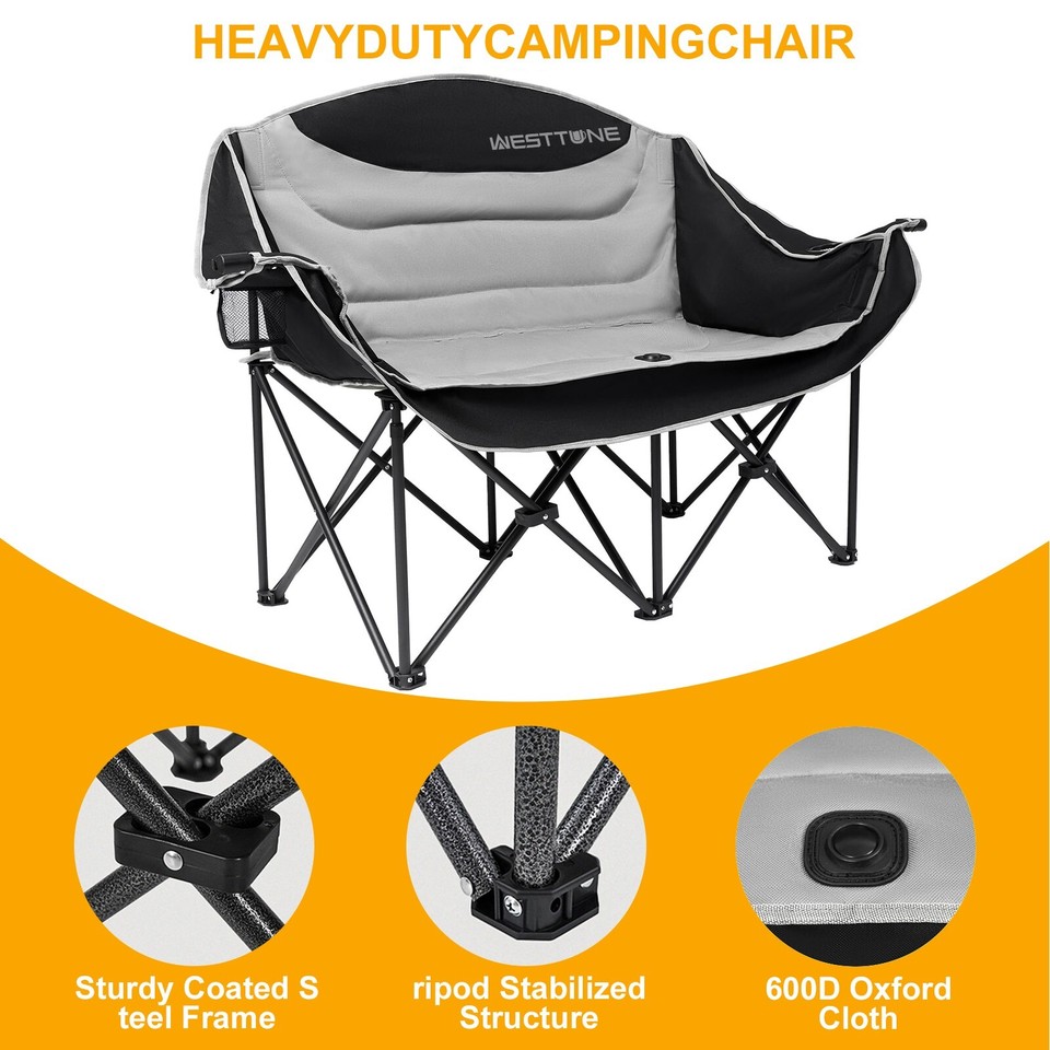 440lb outdoor ultra soft foldable double camping sofa chair with cup ...