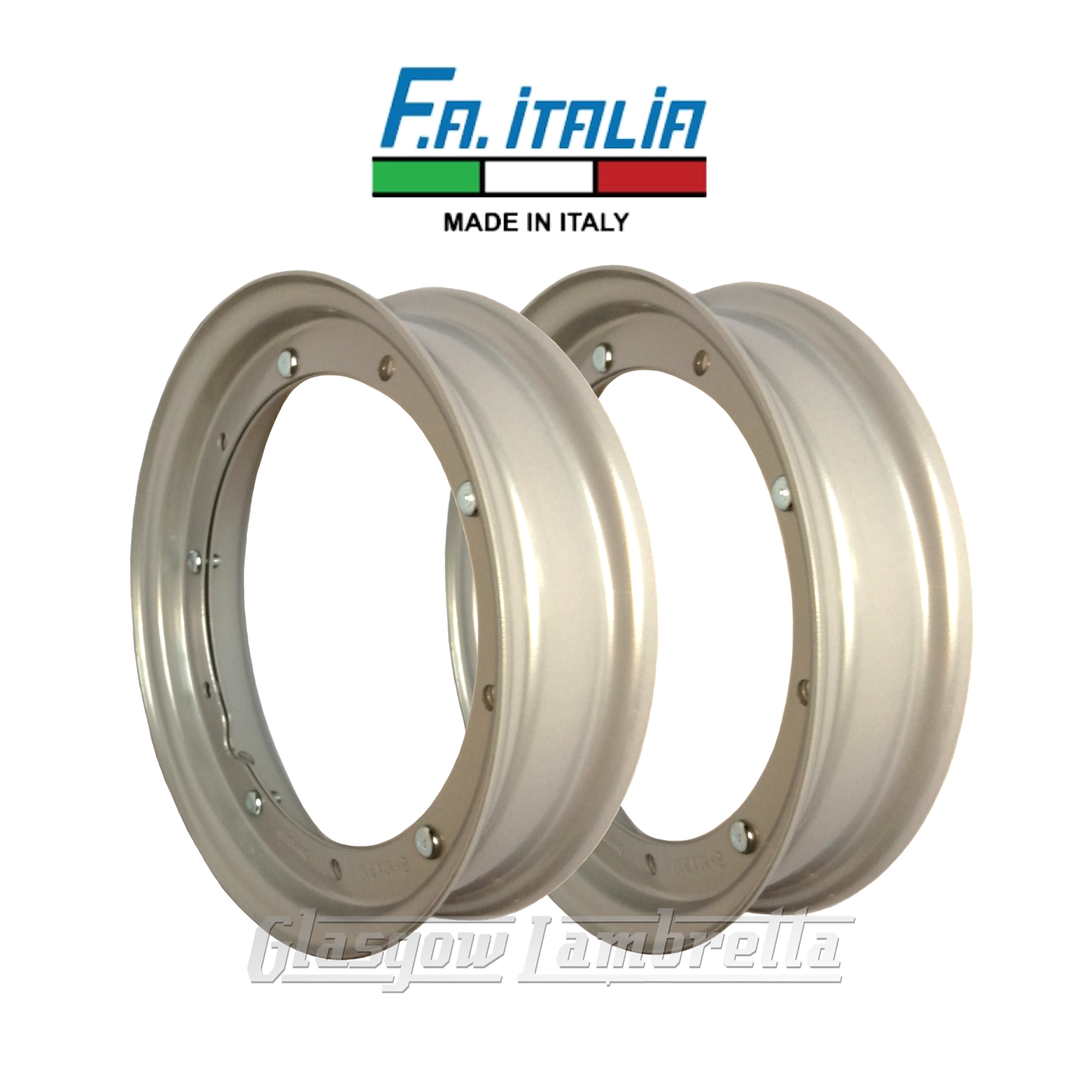 2 x Vespa Sprint, Super Scooter Italian SILVER GREY SPLIT WHEEL RIMS FA ...