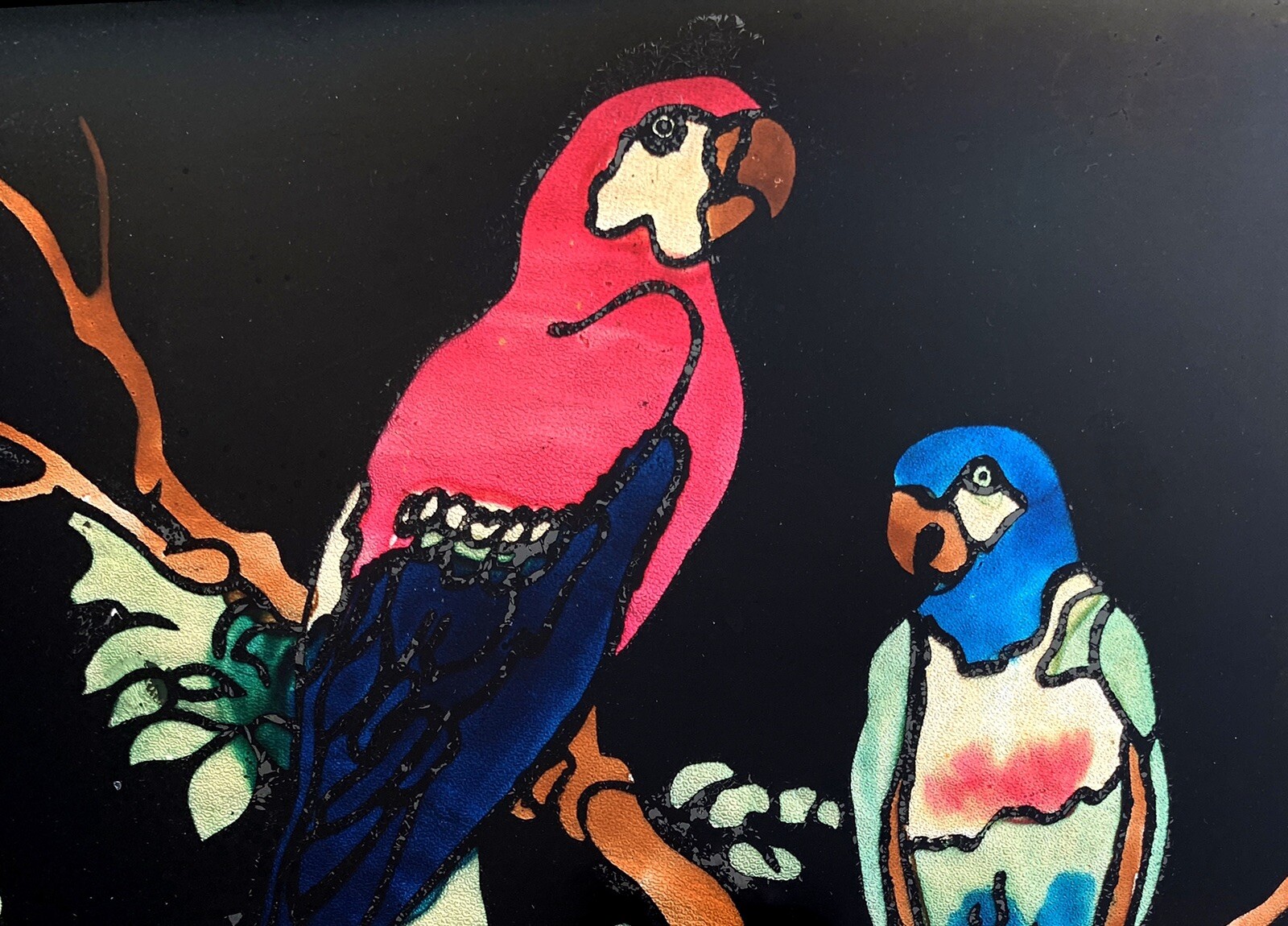 Parrots Reverse Glass Tinsel Painting Folk Art Late 19th Century | eBay