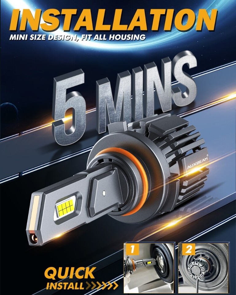 AUXBEAM 9005 9006 LED Headlight Bulbs High/Low Beam Kit 6500K 20000LM ...