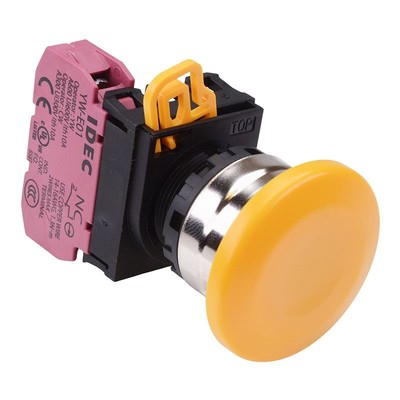 IDEC Yellow 22mm Metal Bezel Mushroom Maintained Push Button Switch NC ...
