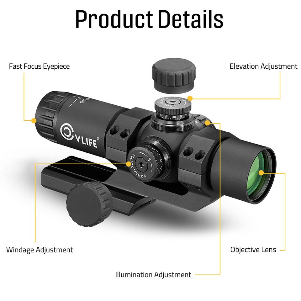 4x30 Fixed Magnification Rifle Scope Red/Green Dual Illuminated Reticle ...