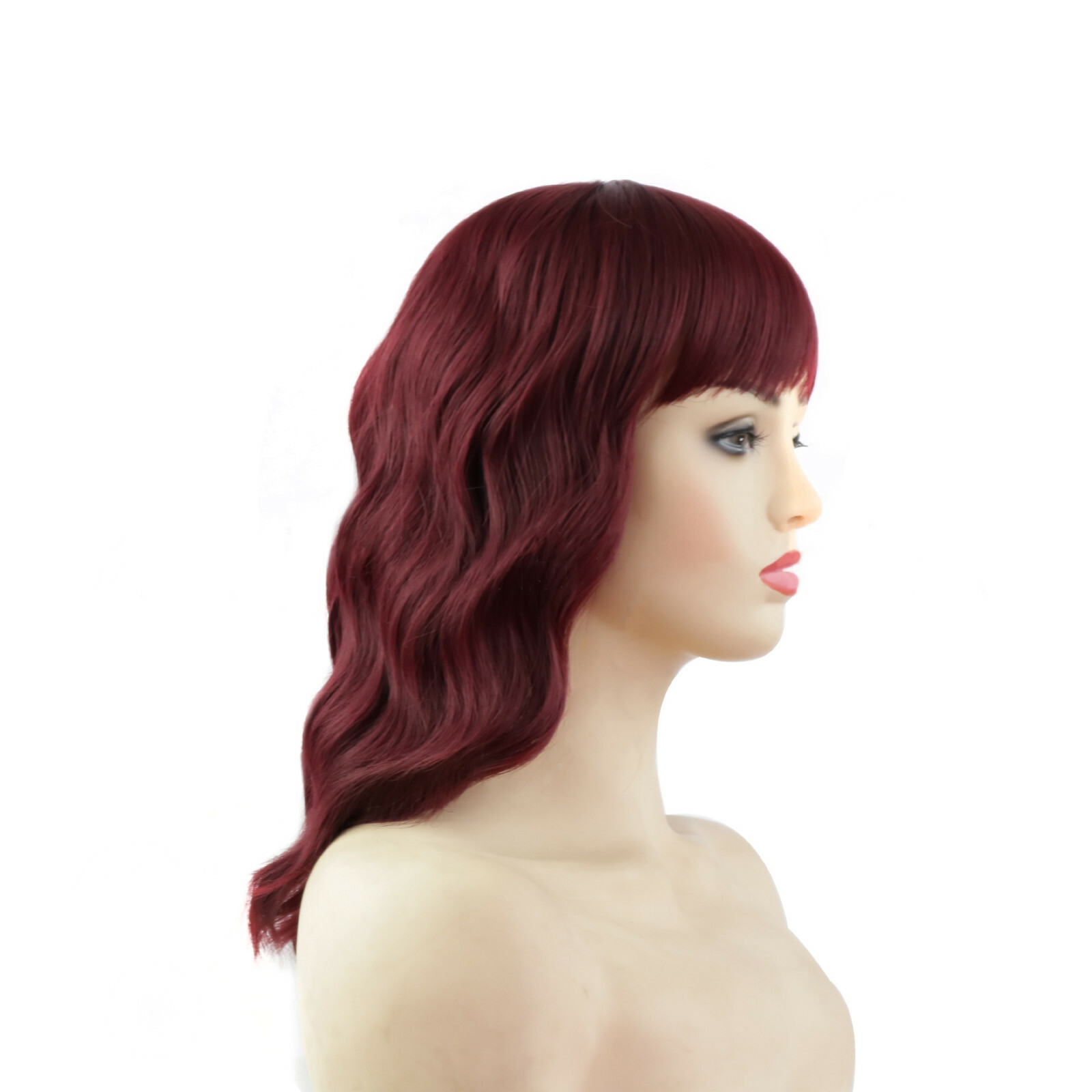 Bob Short Red Wigs Natural Full Wavy Synthetic Wig With Bangs Cosplay ...