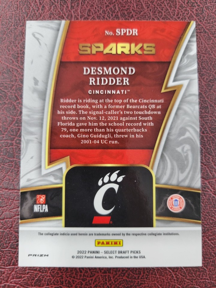 Desmond Ridder 2022 PANINI SELECT "SPARKS" ROOKIE RC PRIZM #SPDR ...
