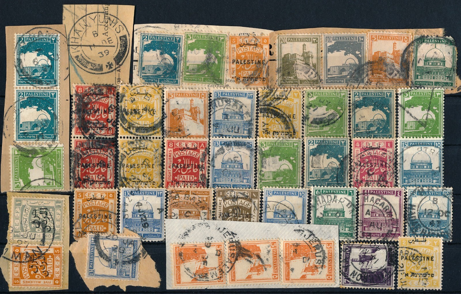 PALESTINE, UNCHECKED CLASSIC POSTMARKS LOT OF 43 DIFF. USED STAMPS. # ...