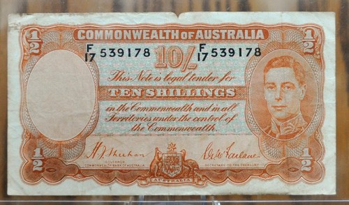 1939 Commonwealth of Australia 10 Shillings Banknote- Rare Orange ...
