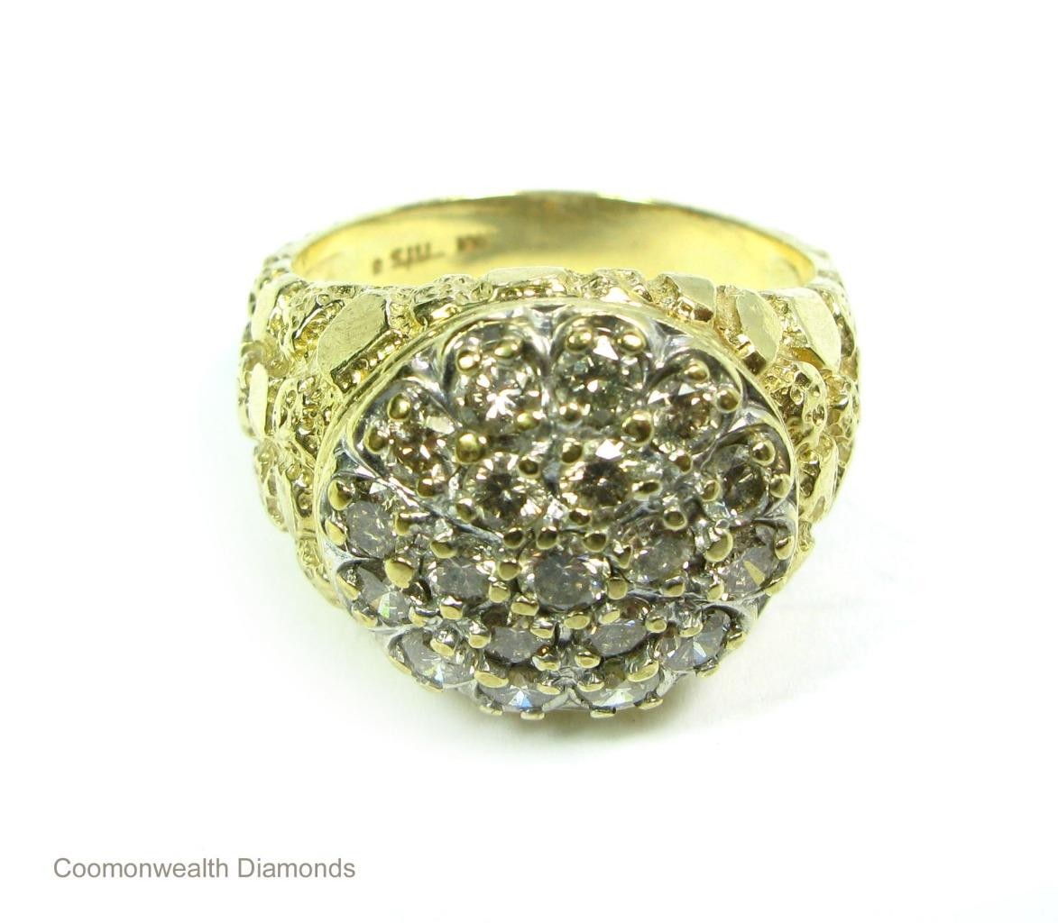 Mens 2CT SI1-SI2 Diamond Kentucky Cluster Nugget Ring 10K Yellow Gold ...