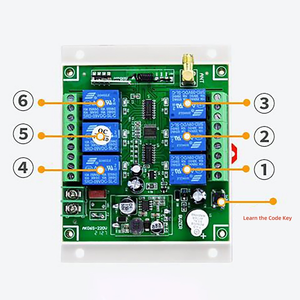 New 6 Channel 10A Relay Receiver Wireless Remote Control RF Switch ...