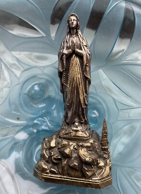 Antique French Mary Our lady of LOURDES Immaculate Conception Metal ...