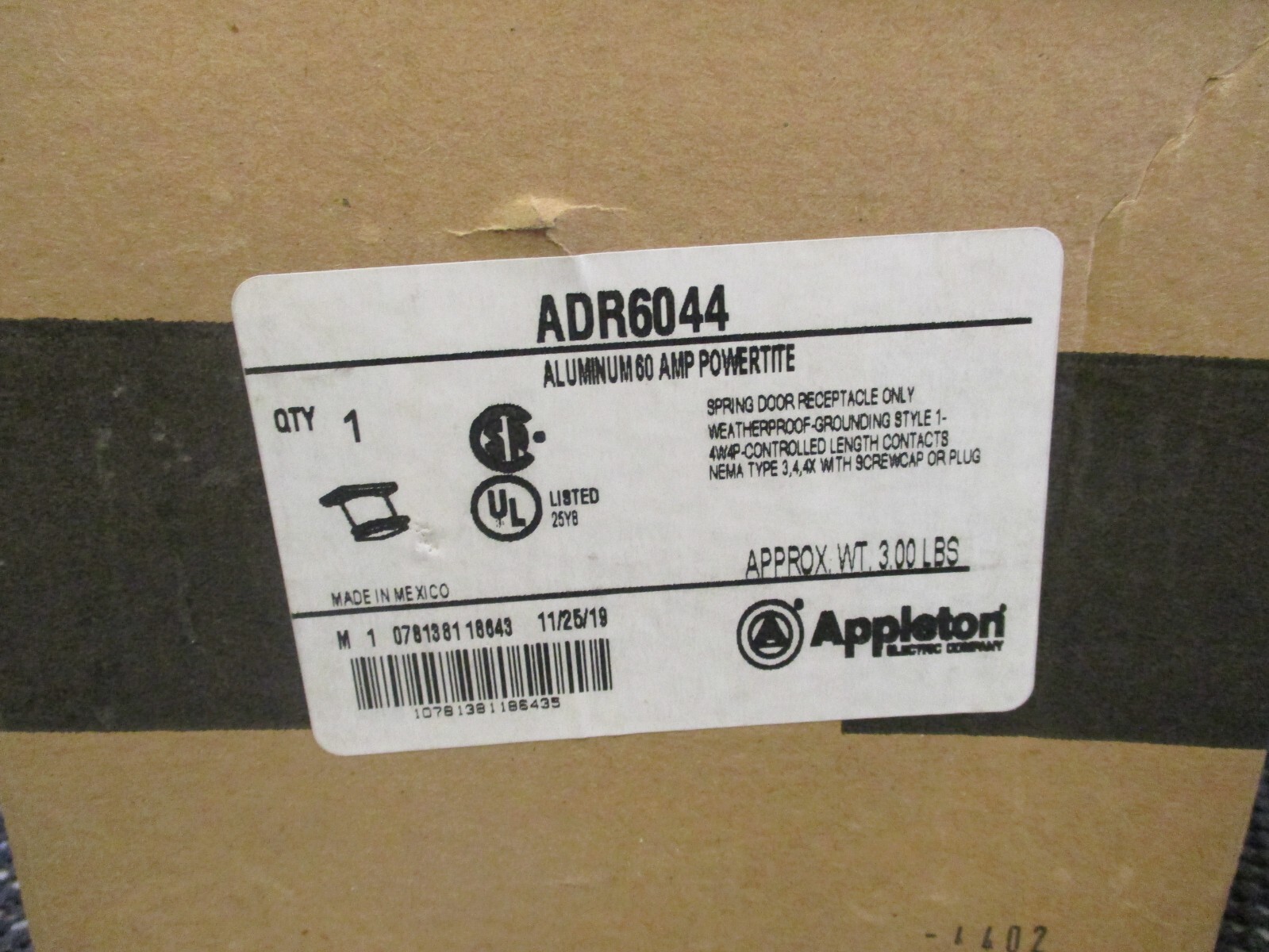 NEW APPLETON ADR6044 60 AMP 4W 4P POWERTITE RECEPTACLE MATES WITH ...