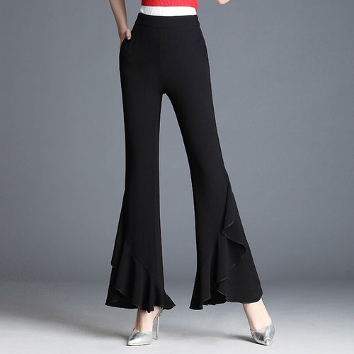 Women Chiffon Flare Pants Bell-Bottom Ruffle Dance Yoga See Through ...