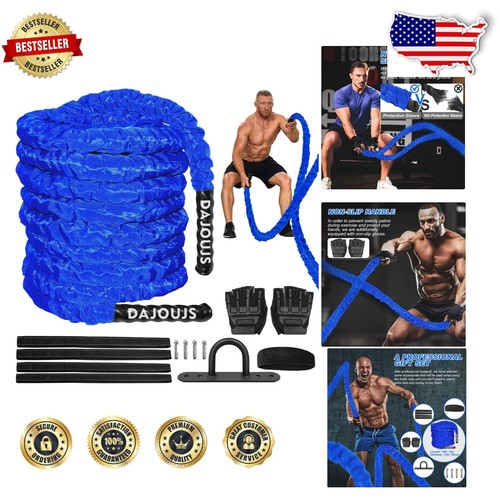 Heavy-Duty 1.5-Inch Battle Rope - 30ft Nylon Workout Rope with ...