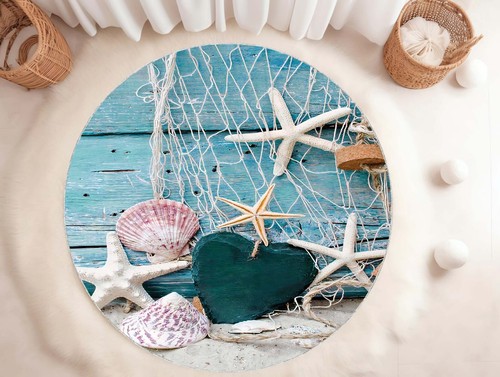 Seaside Round Rug, Sea Rug, Starfish, Starfish Rug, Beach Rug, Starfish ...