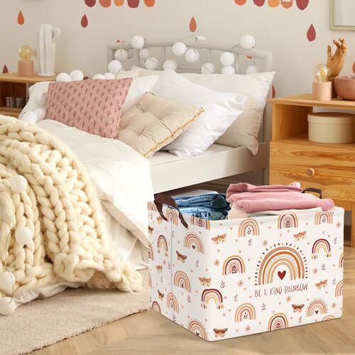 Boho Rainbow Storage Basket for Kids Pink Girls Butterfly Flower Shelf ...