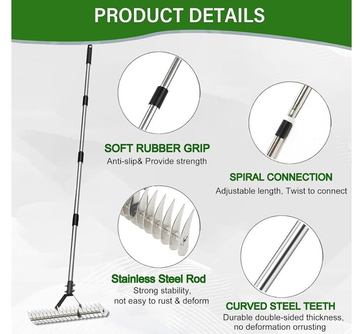 Thatch Rake, 15 Inch Wide Dethatcher Rake, Robust Lawn Dethatcher New ...