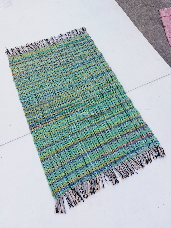 Handmade Cotton Recycled Indian rugs green Chindi Rug Area Rag Rugs Mat ...
