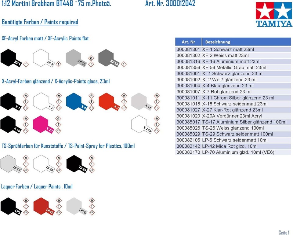 TAMIYA 1/12 Big Scale No.42 MARTINI BRABHAM BT44B 1975 w/ETCING Model Kit 12042 | eBay