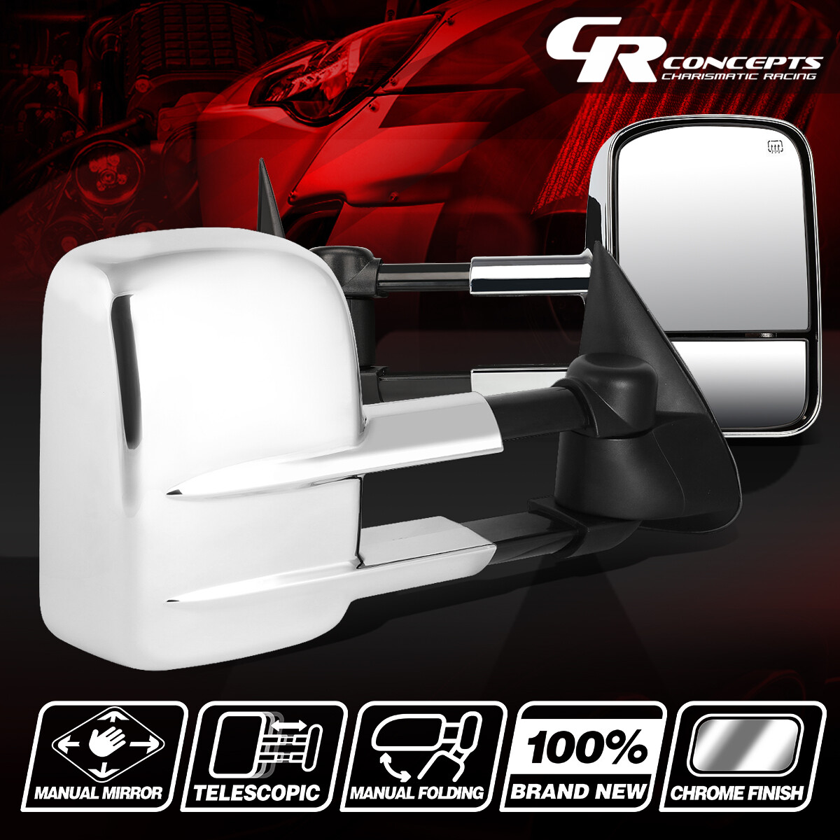 EXTENDABLE ARM CHROME REAR VIEW TOW MIRROR FOR 1999-2006 SILVERADO ...