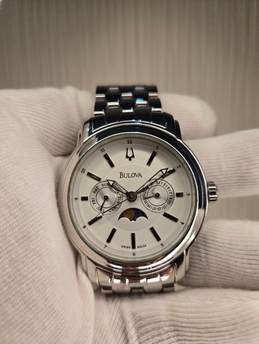 Bulova Watch Lunar Phase Day Date Silver Silver White | eBay