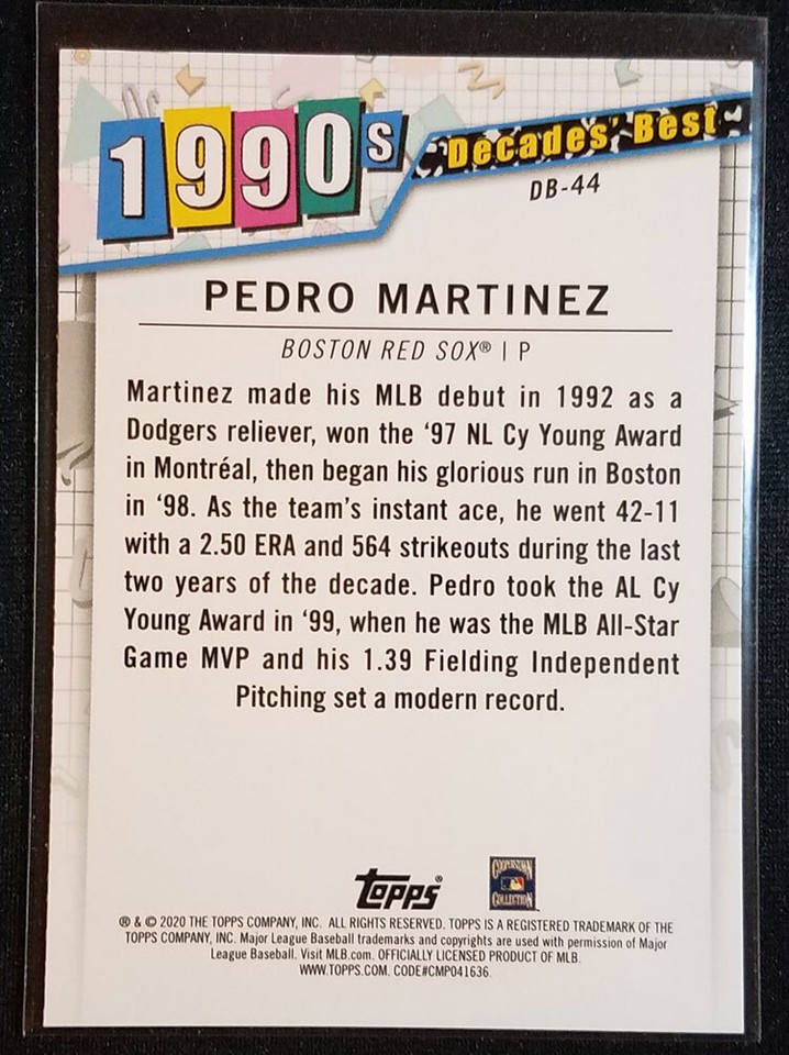 2020 Topps Update Pedro Martinez Decade's Best 90's #DB-44 Boston Red ...