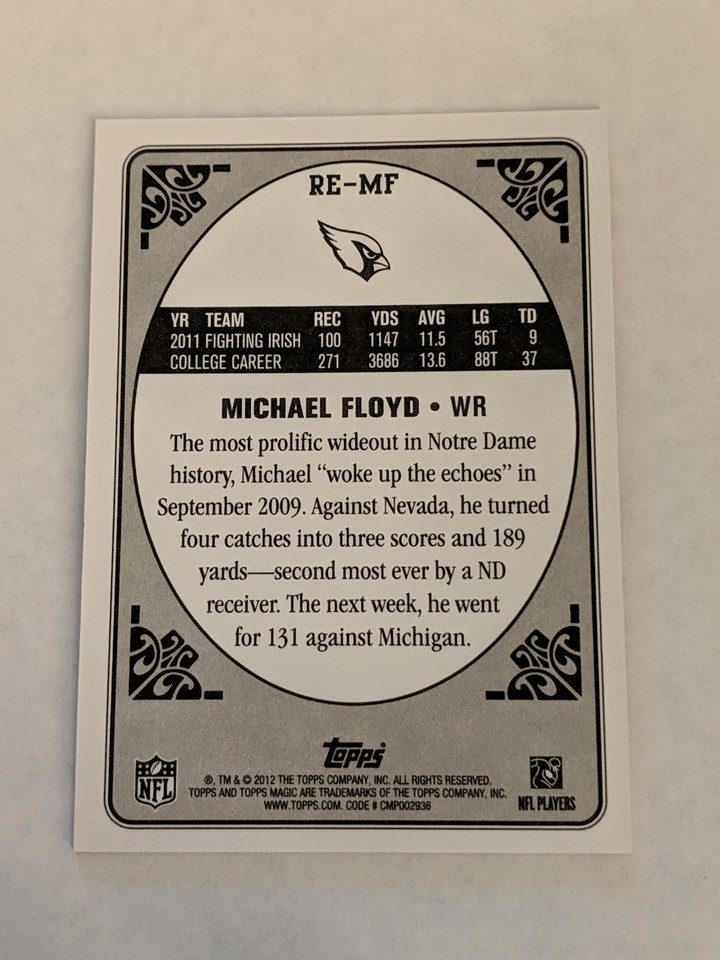 2012 Topps Magic Rookie Enchantment Insert #RE-MF MICHAEL FLOYD ...