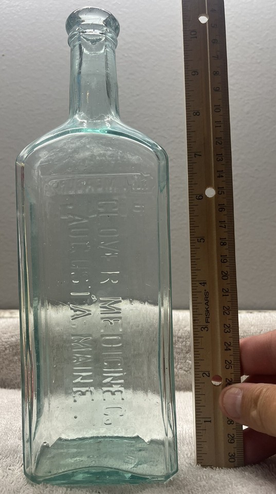 AQUA BLUE CLOVER MEDICINE CO. AUGUSTA MAINE BITTERS BOTTLE | eBay