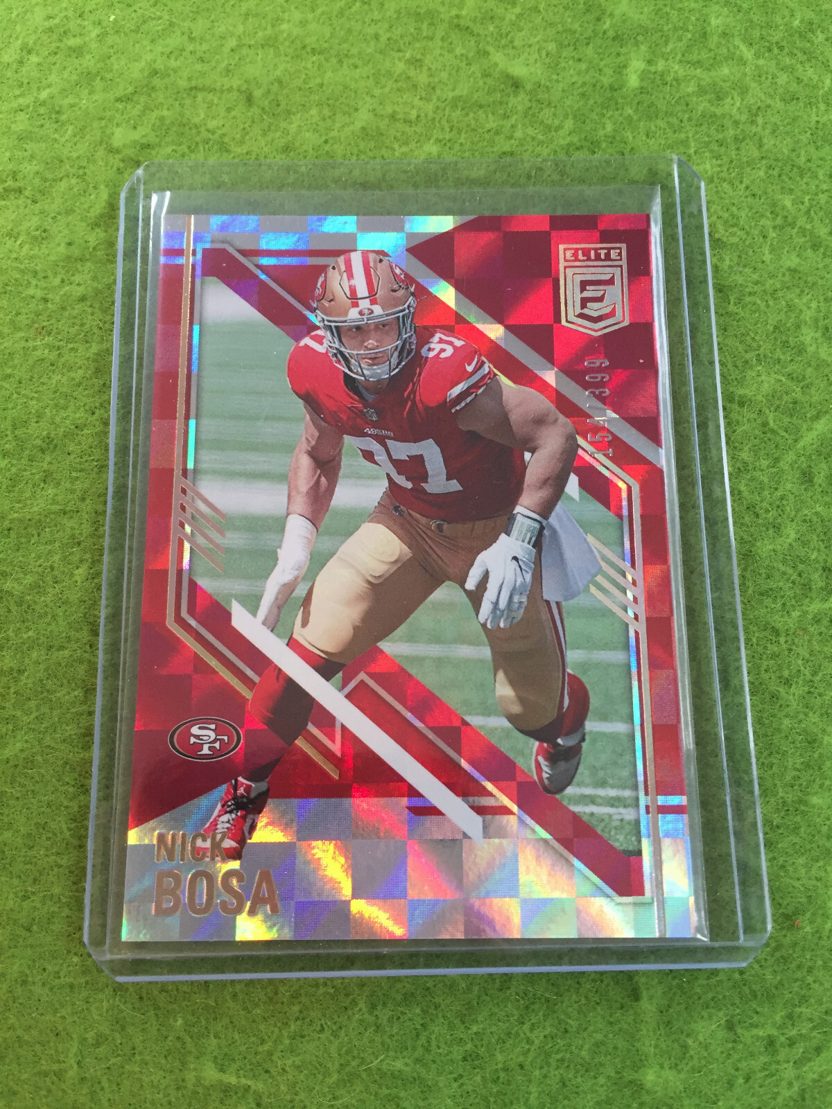 NICK BOSA RED PRIZM CARD JERSEY #97 49ERS 2021 Donruss Elite Nick Bosa ...