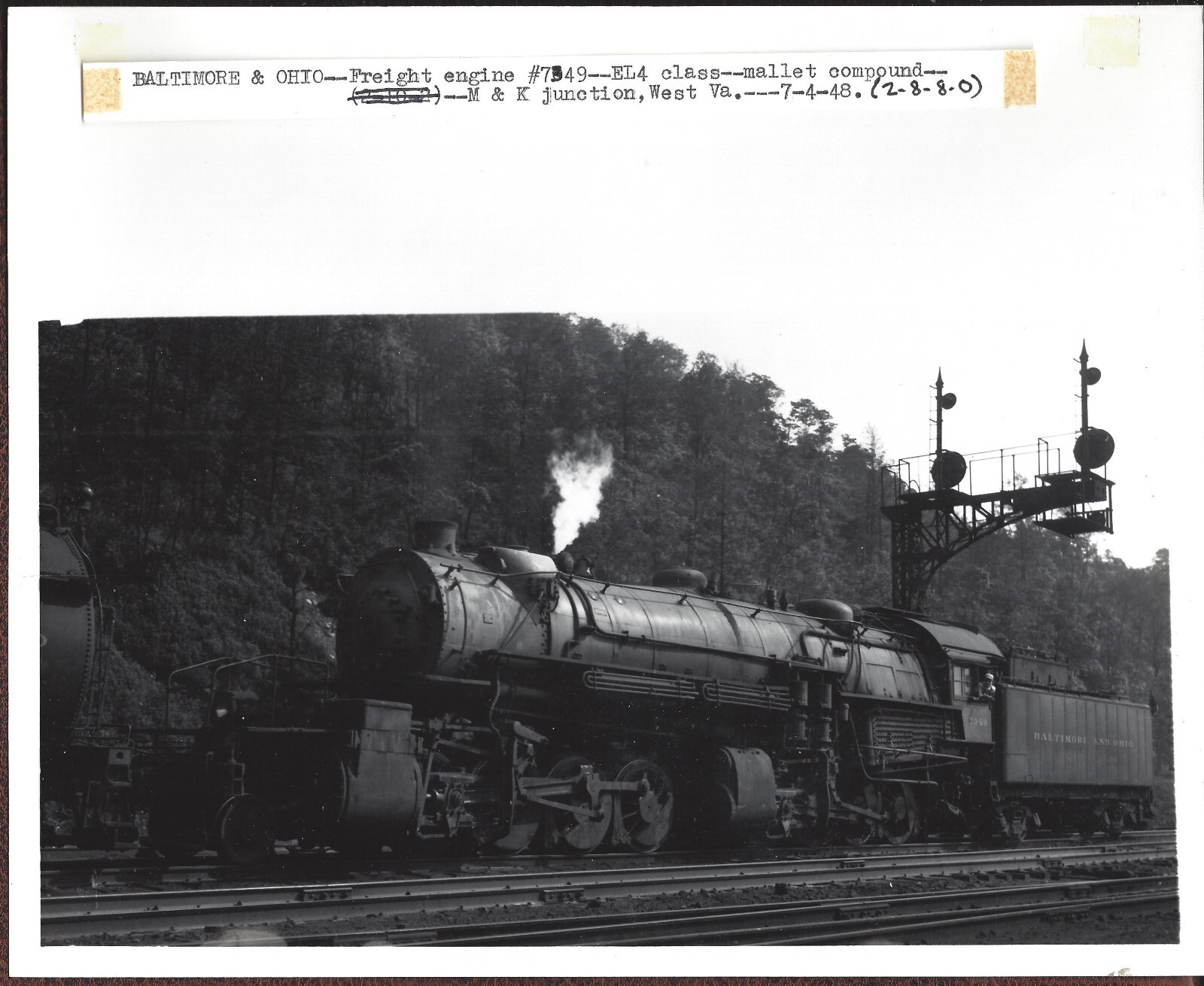 Vintage Photo Steam Engine Baltimore Ohio Railroad 7349-EL4 Mallet ...