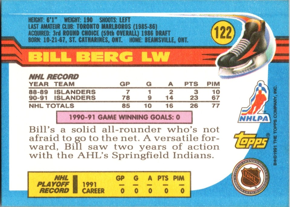 1991-92 Topps - #122 Bill Berg (RC) | eBay